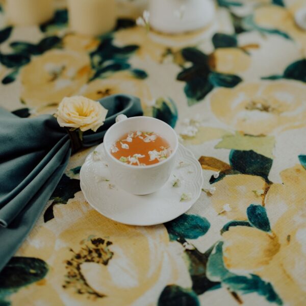 Ophelia Lemon Floral Tablecloth Rental - Reverie Social