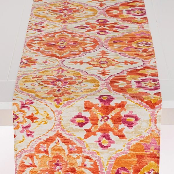 Ali Tangerine Table Runner Orange Pink tablecloth rental - Reverie Social